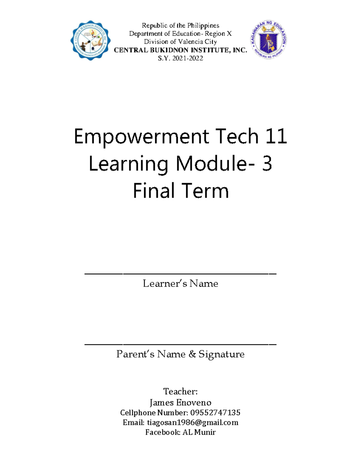 Empotech 11-MF1M3 - Republic of the Philippines Department of Education- Region X Division of ...