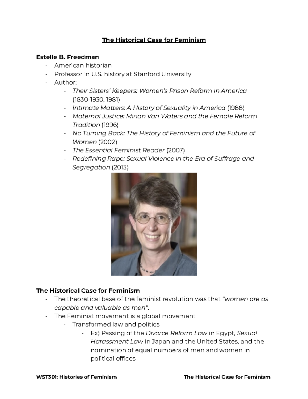 WST301 - The Historical Case for Feminism - The Historical Case for ...
