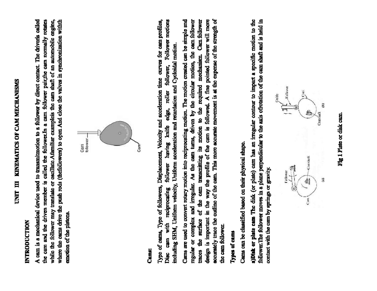 Cam - LECTURES NOTES ON KINEMATICS - Kinematics of machines - Studocu