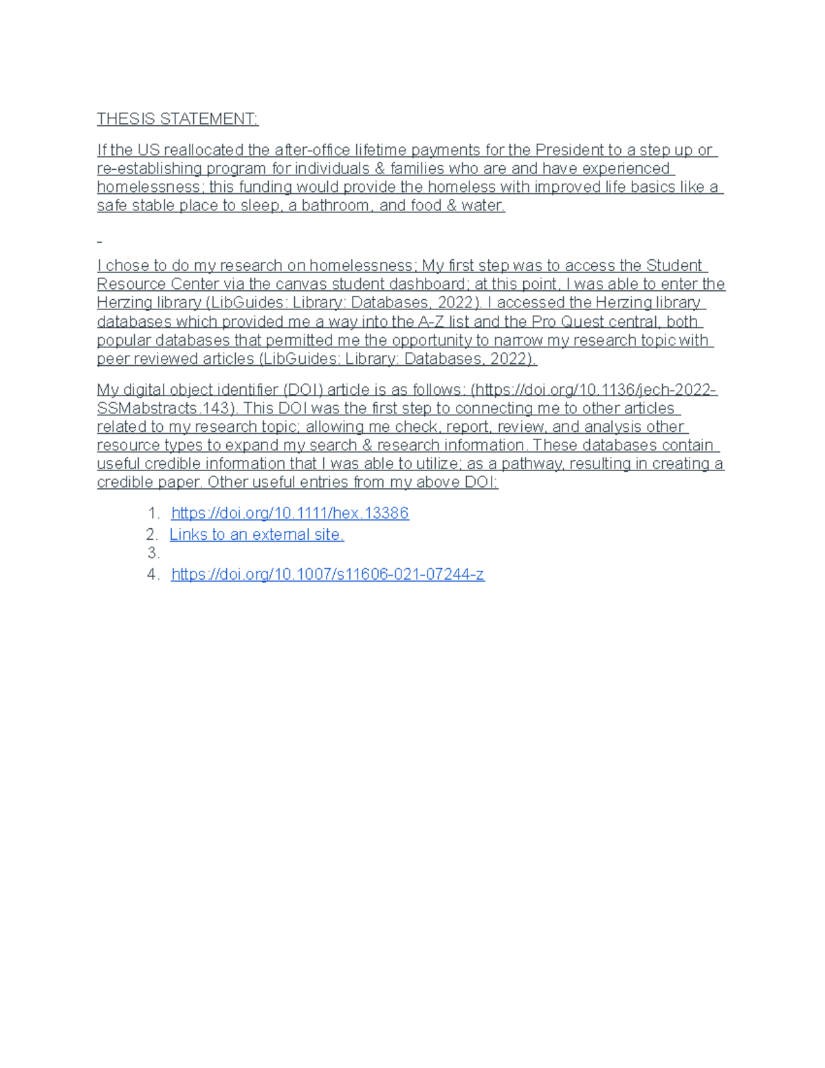 Unit 4 Discussion - DOIs and the Reference Page - THESIS STATEMENT: If ...