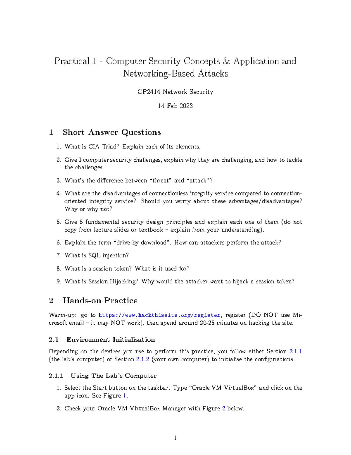 01 practical instruction - Practical 1 - Computer Security Concepts & Application and - Studocu