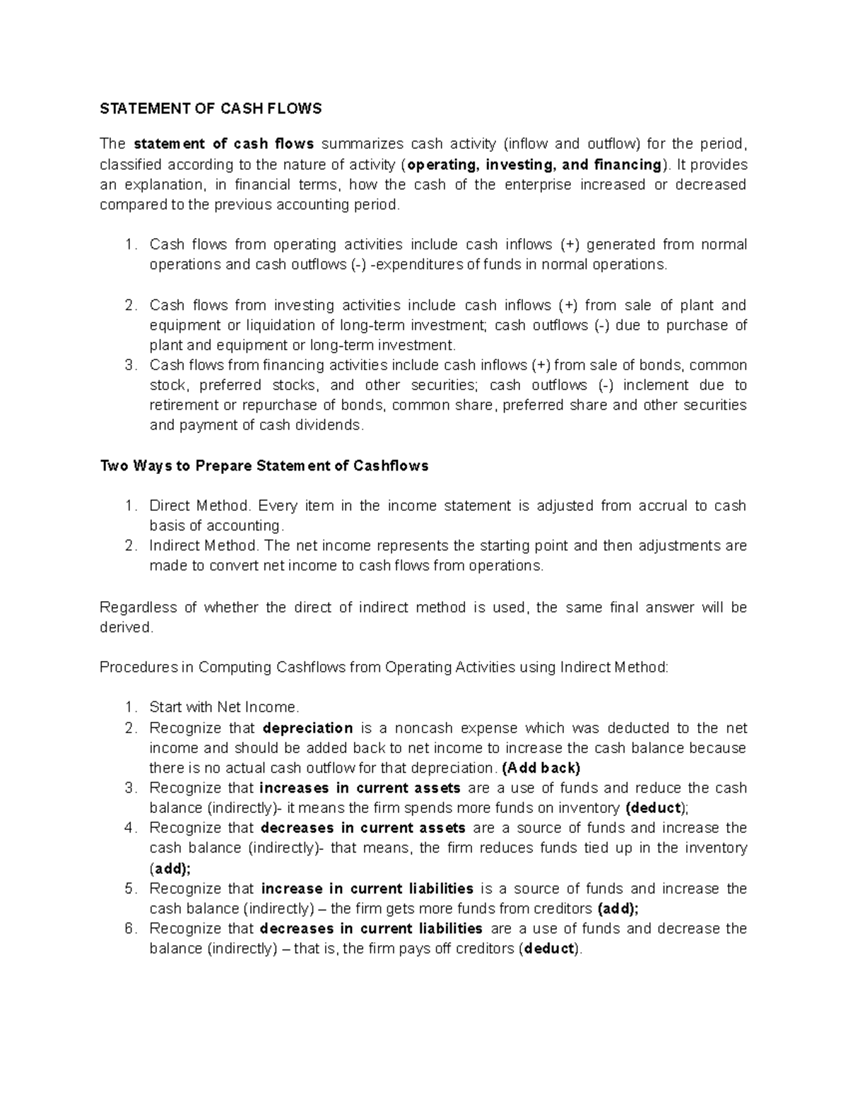 Statement OF CASH Flows - STATEMENT OF CASH FLOWS The statement of cash ...