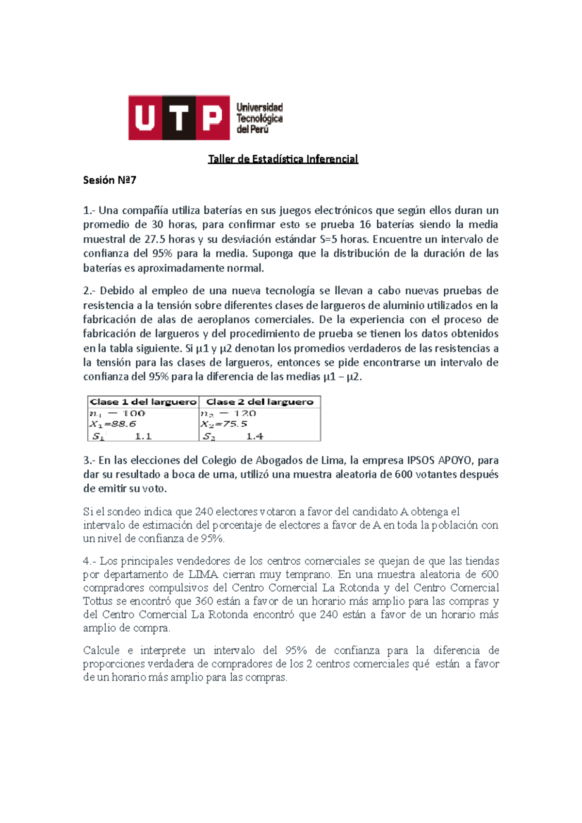 S02.s3 Taller Nª1 Ejercicios de Distribucion Muestral e IC - Taller de Estadística Inferencial ...