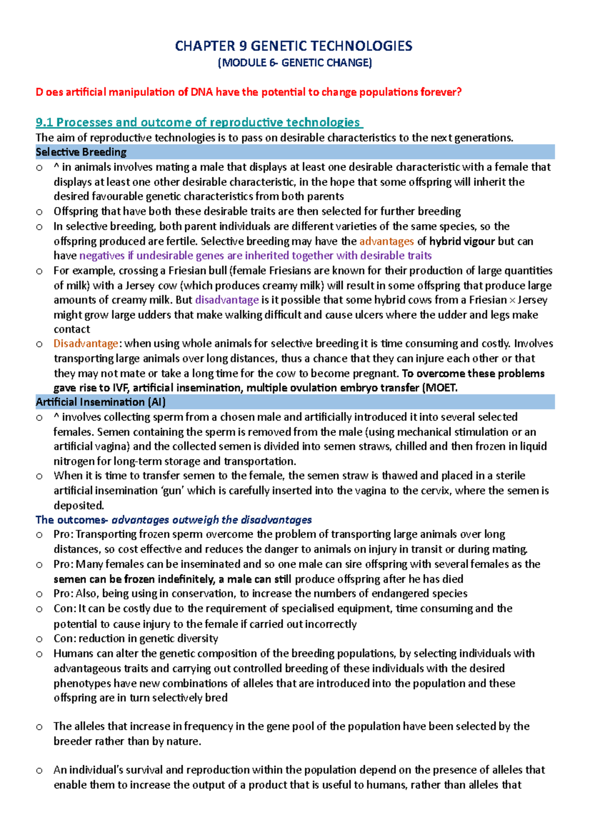 Chapter 9 Genetic Technologies - CHAPTER 9 GENETIC TECHNOLOGIES (MODULE ...