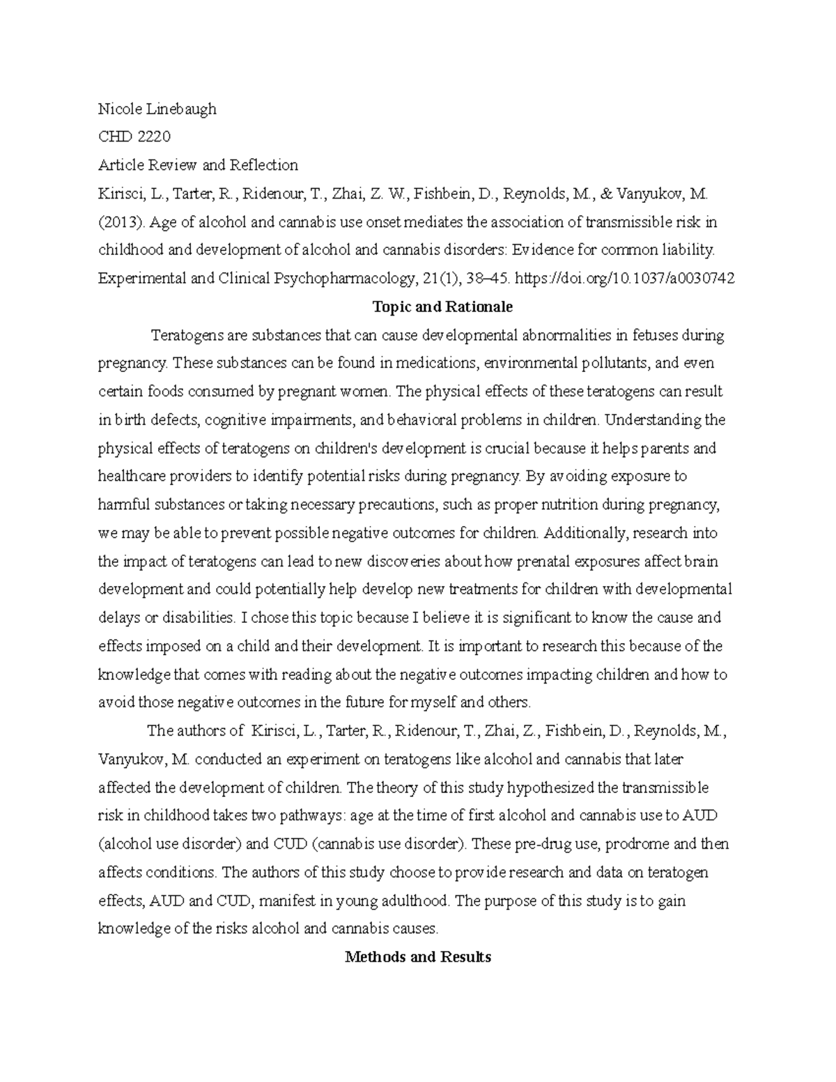 Article Review and Reflection - Nicole Linebaugh CHD 2220 Article ...