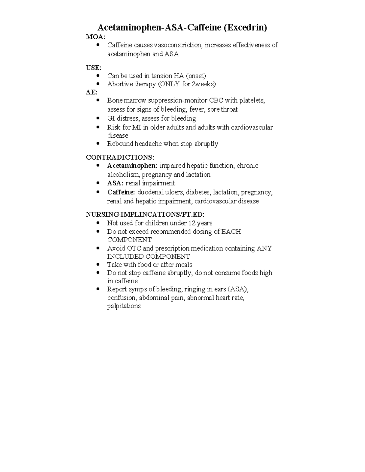 Neuro Drugs - Acetaminophen-ASA-Caffeine (Excedrin) MOA: Caffeine ...