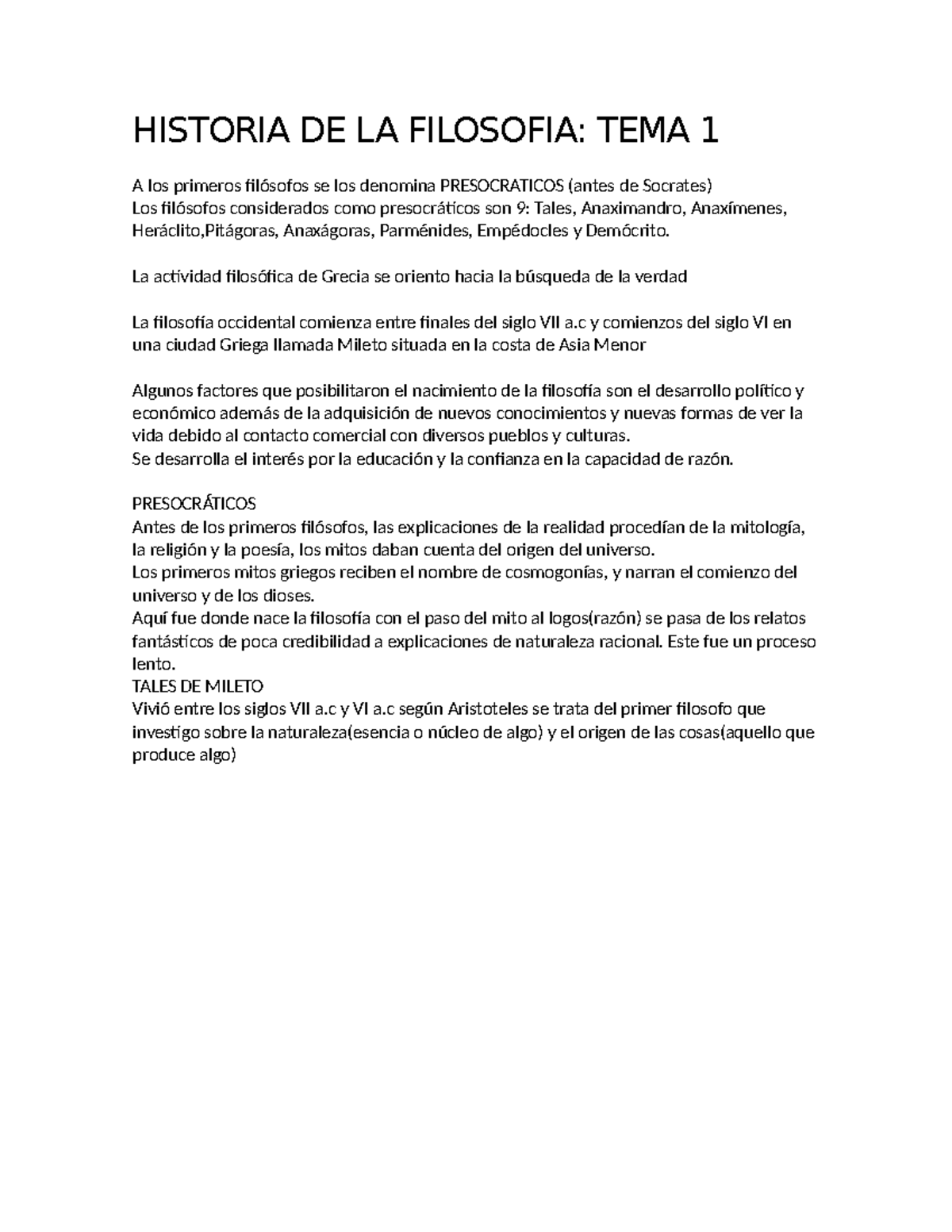 Historia DE LA Filosofia - HISTORIA DE LA FILOSOFIA: TEMA 1 A los ...