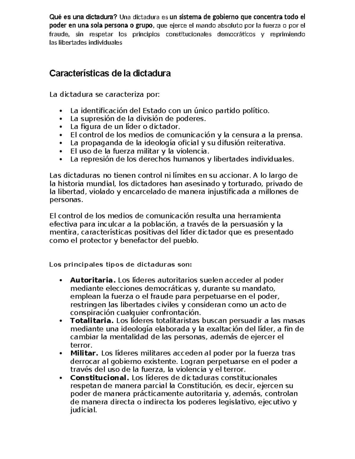 Qué es una dictadura - Historia - Qué es una dictadura? Una dictadura ...