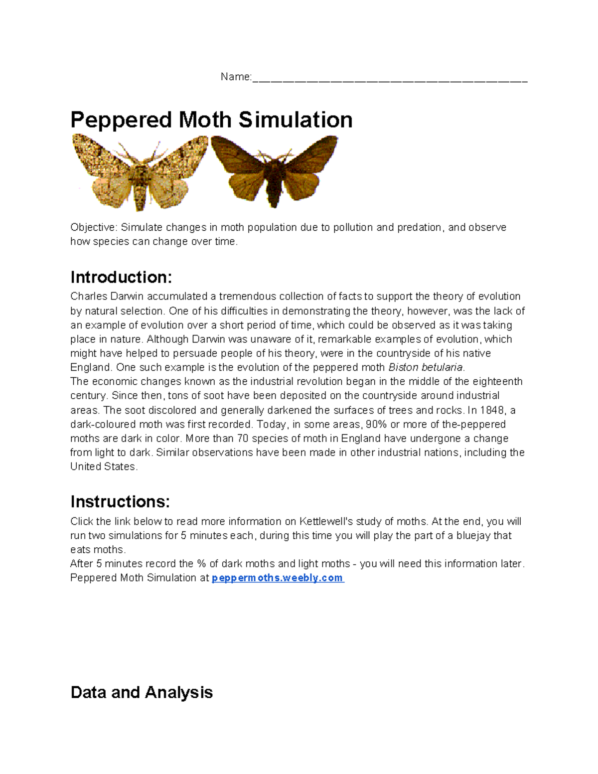 Peppered Moth Simulation - Name ...
