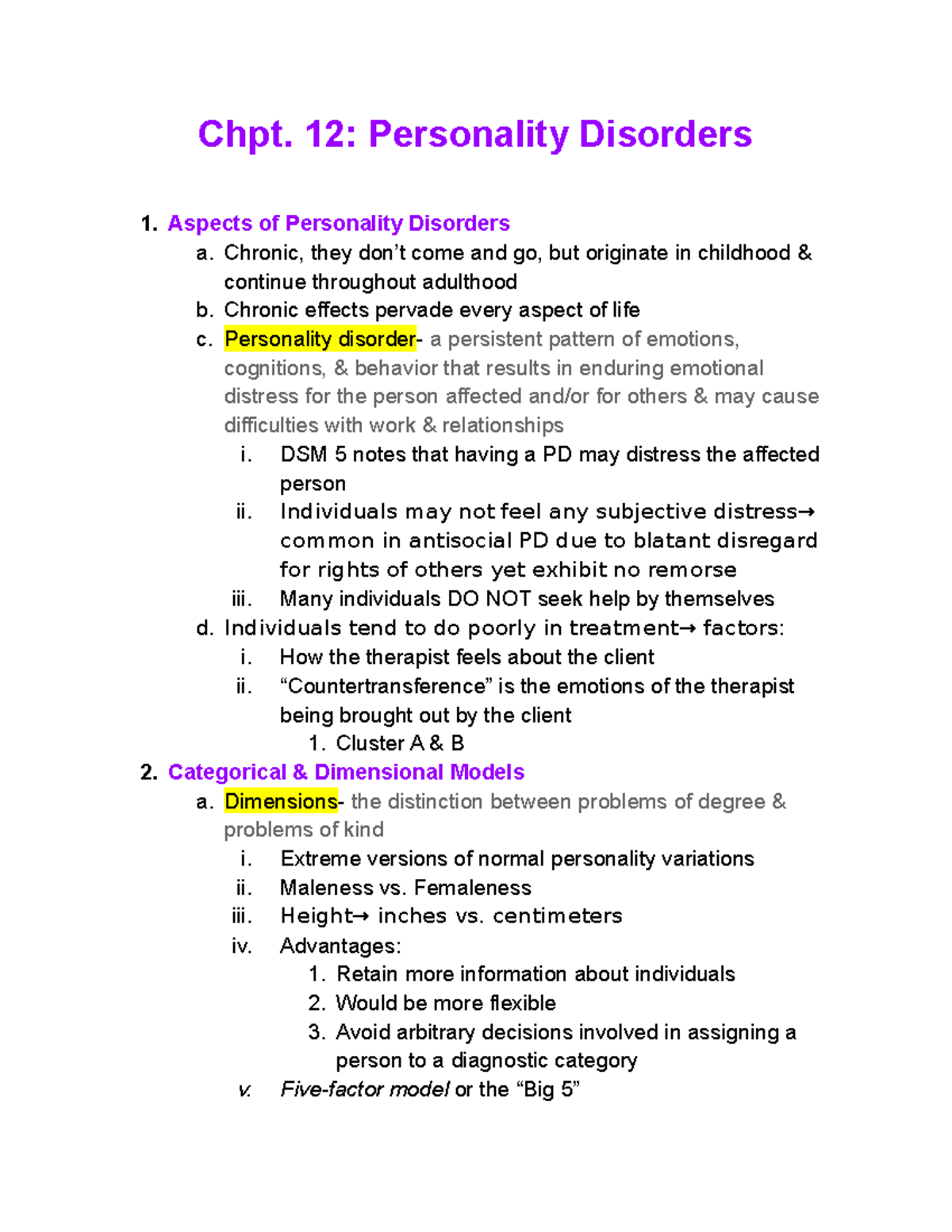 PSY 242 chpt 12 notes - Chpt. 12: Personality Disorders 1. Aspects of ...