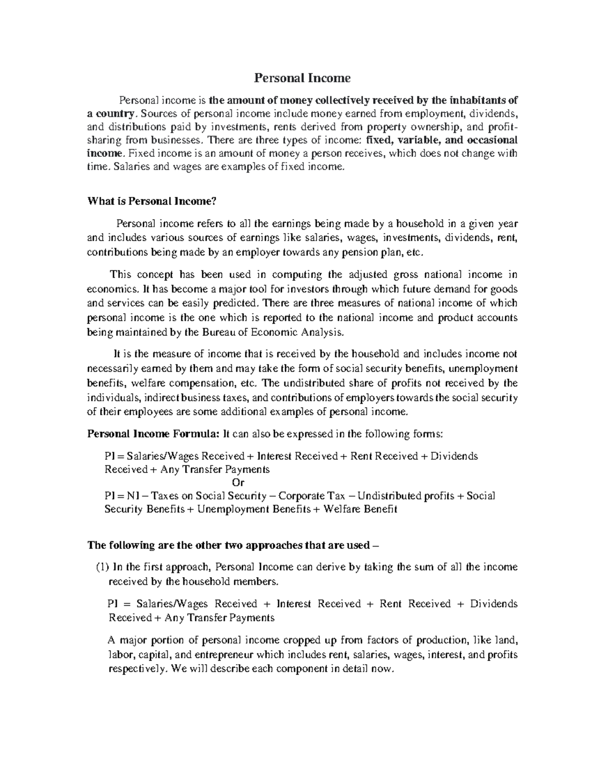 1.1 Personal Income - jfnm - Personal Income Personal income is the ...