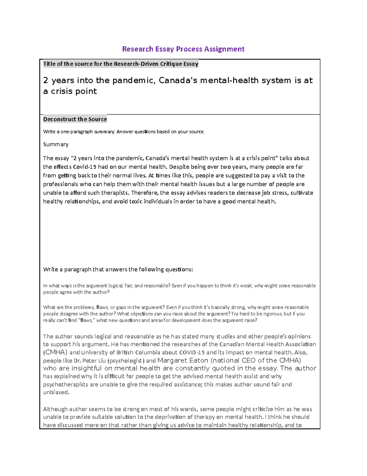 Annotated Bibliography- Research Essay Process Assignment Title of the ...