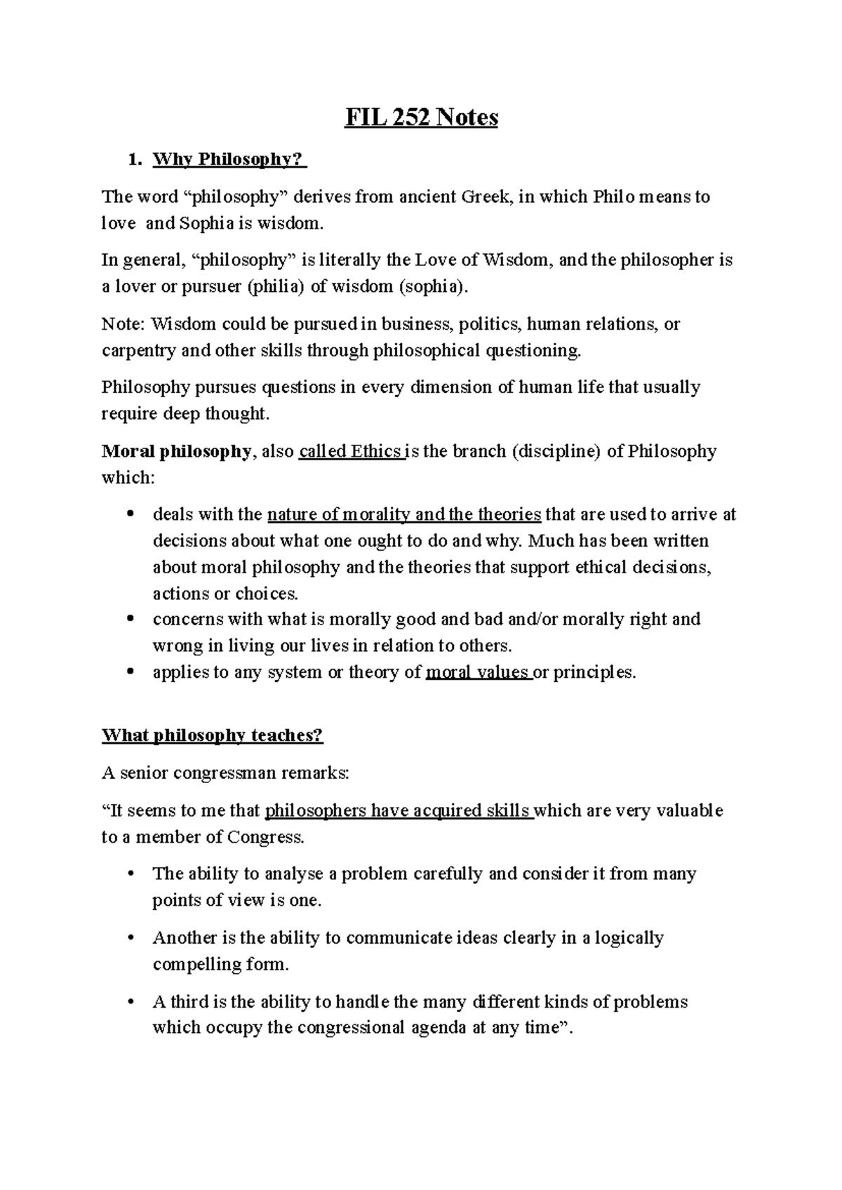 FIL 252 Notes - Why Philosophy? Virtue ethics Utilitarianism Ubuntu ...