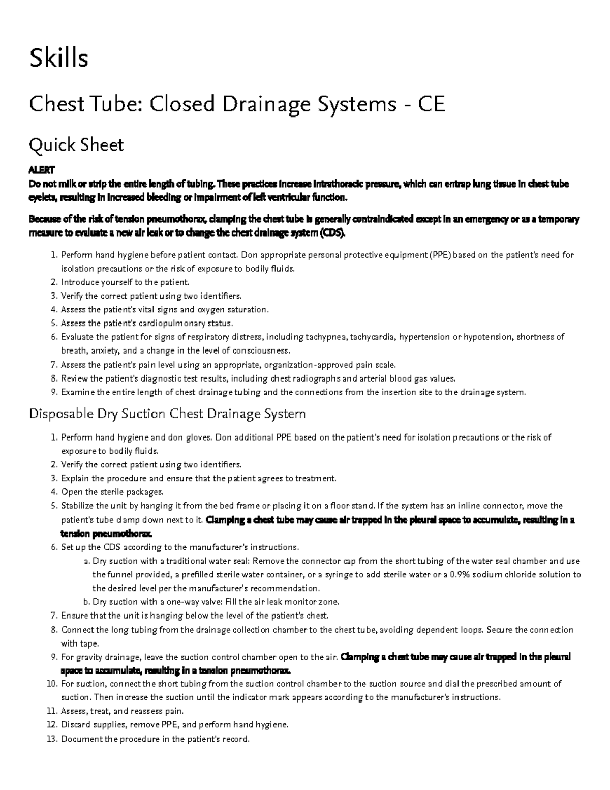 Chest Tube Closed Drainage Systems - Skills Chest Tube: Closed Drainage ...