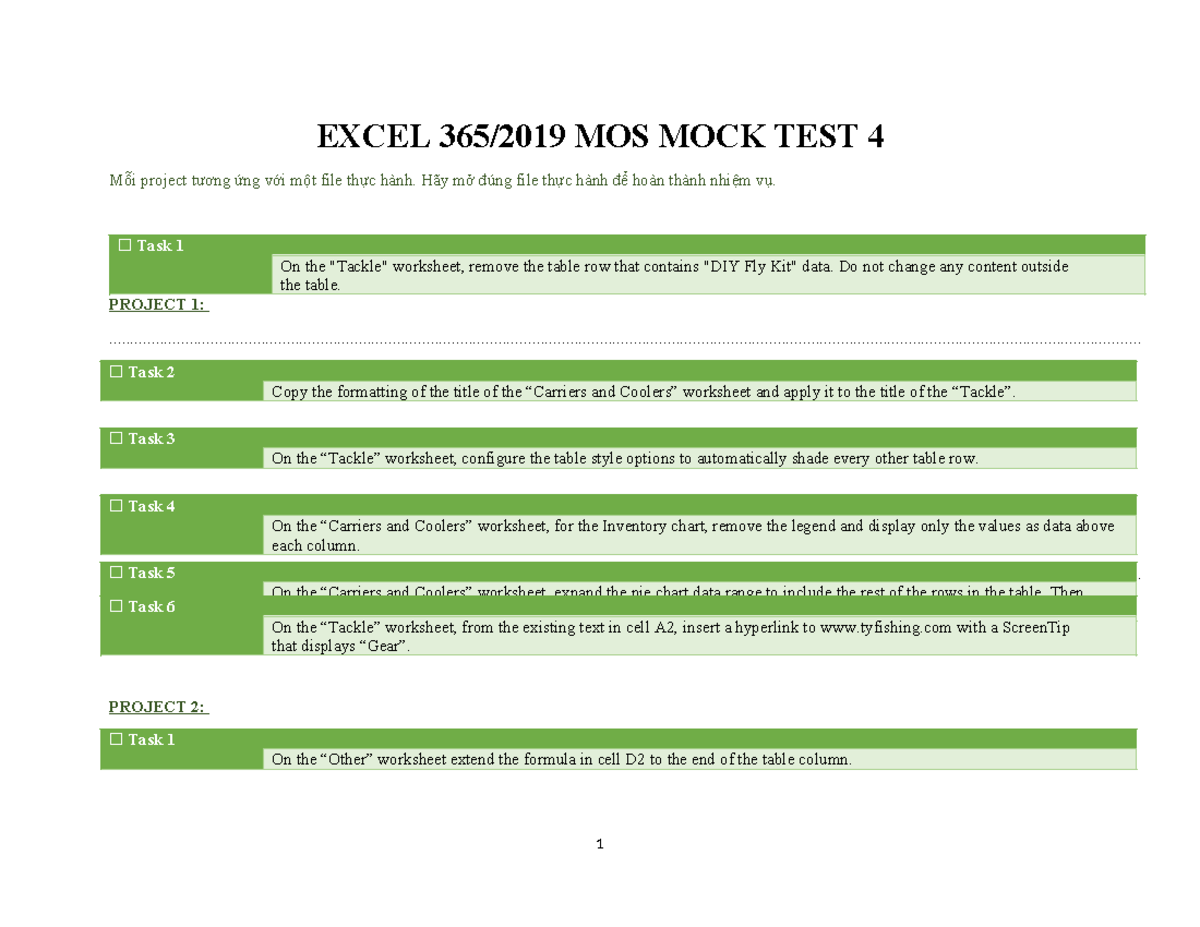 [ Excel 365-2019 ] Mocktest 4 - EXCEL 365/2019 MOS MOCK TEST 4 Mỗi ...