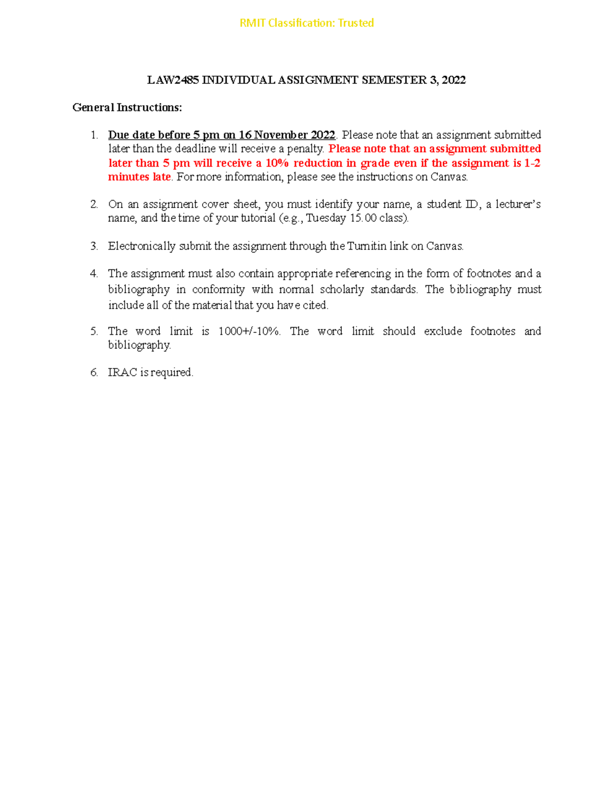 LAW2485 Assignment 1 Question - RMIT Classification: Trusted LAW2485 ...