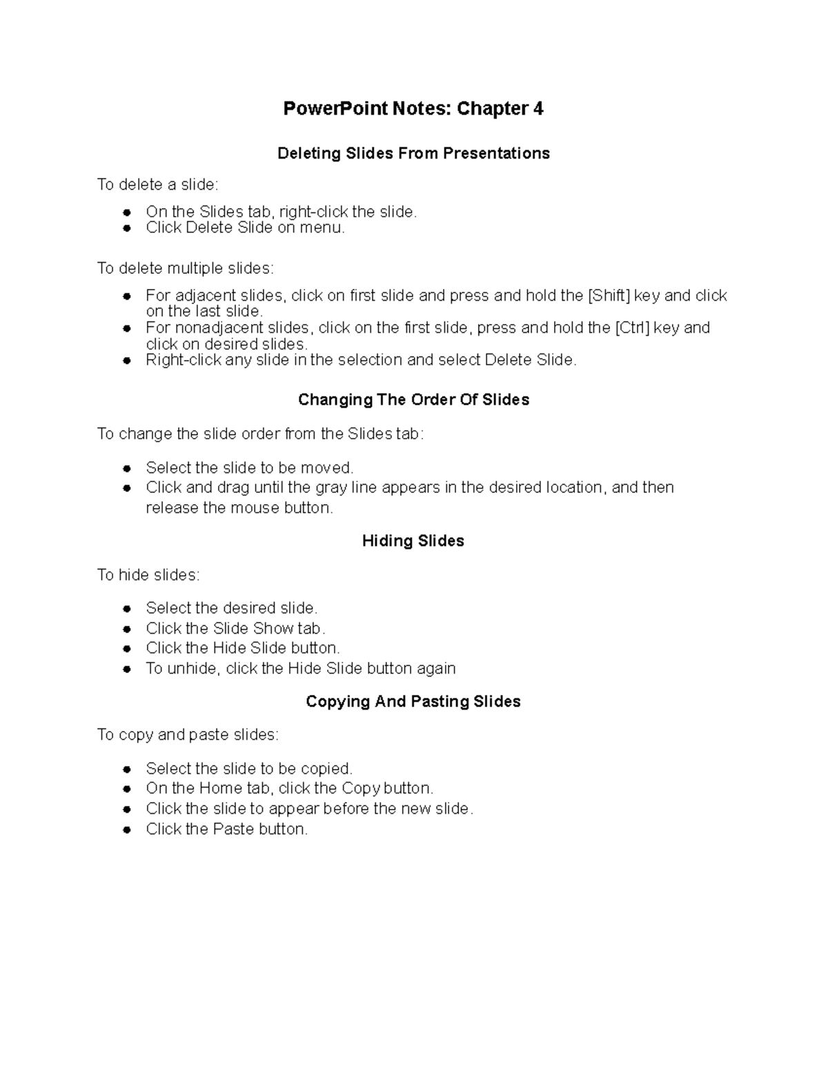 Power Point Notes Chapter 4 - PowerPoint Notes: Chapter 4 Deleting ...