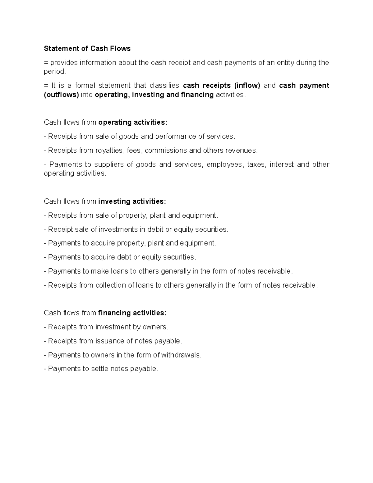 Statement of Cash Flows (introduction part) - Statement of Cash Flows ...