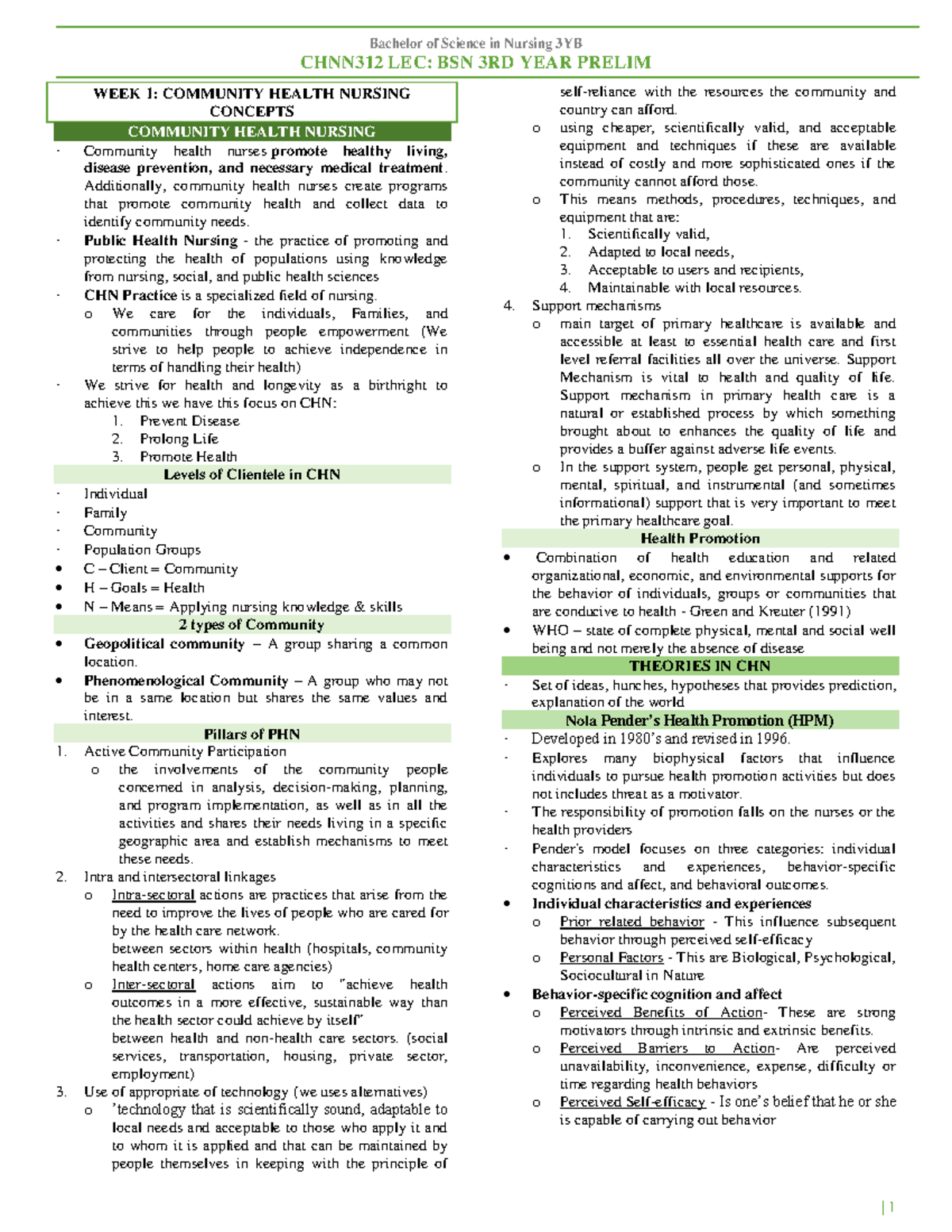 CHNN312-LEC Prelim - Lecture - Bachelor of Science in Nursing 3YB ...