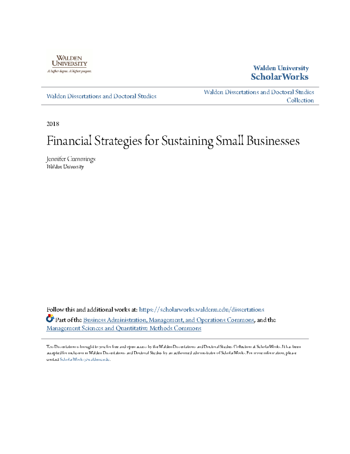 Financial Strategies for Sustaining Small Businesses - Walden ...