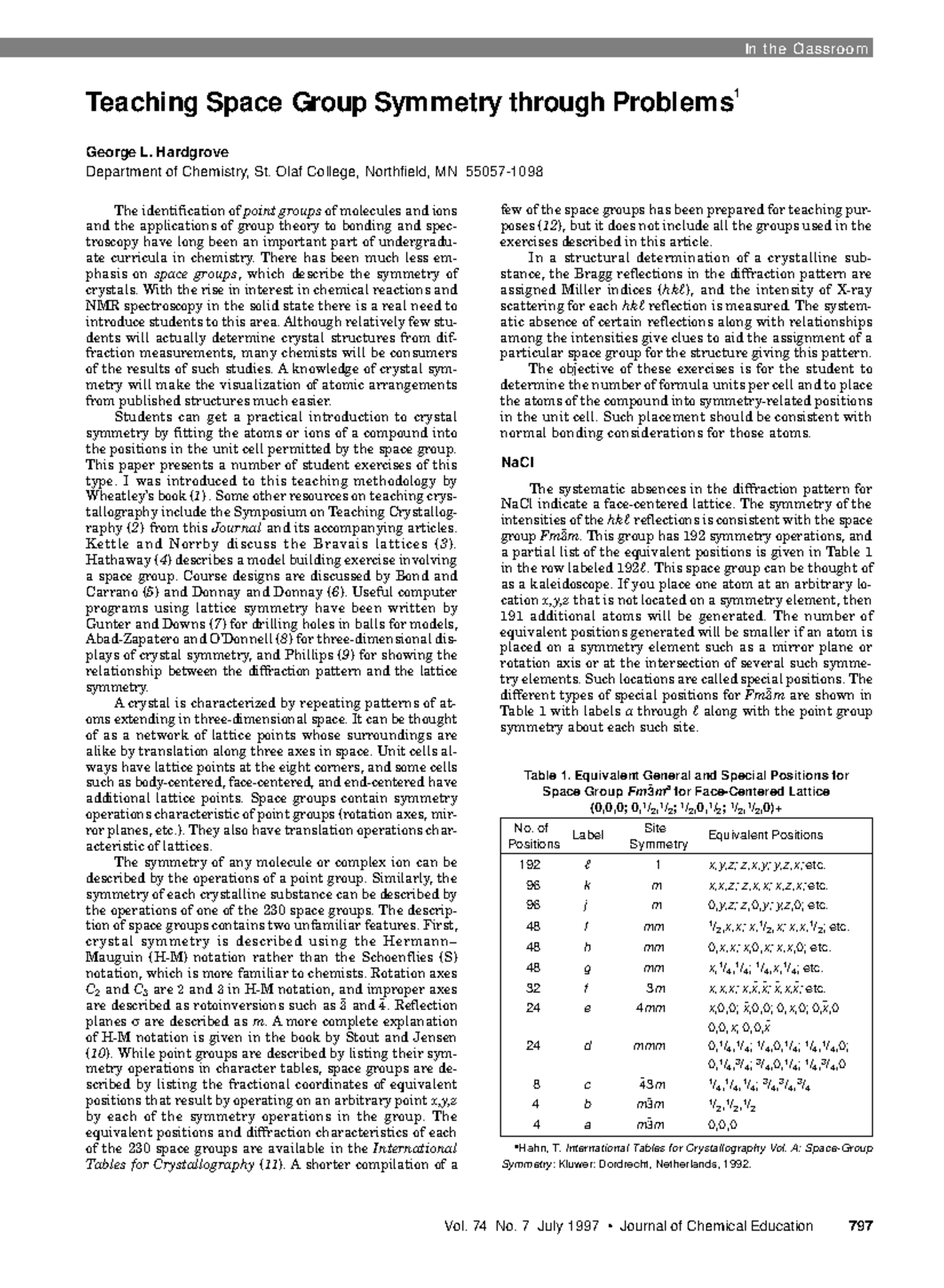 Space groups explained on problems - Vol. 74 No. 7 July 1997 • Journal ...
