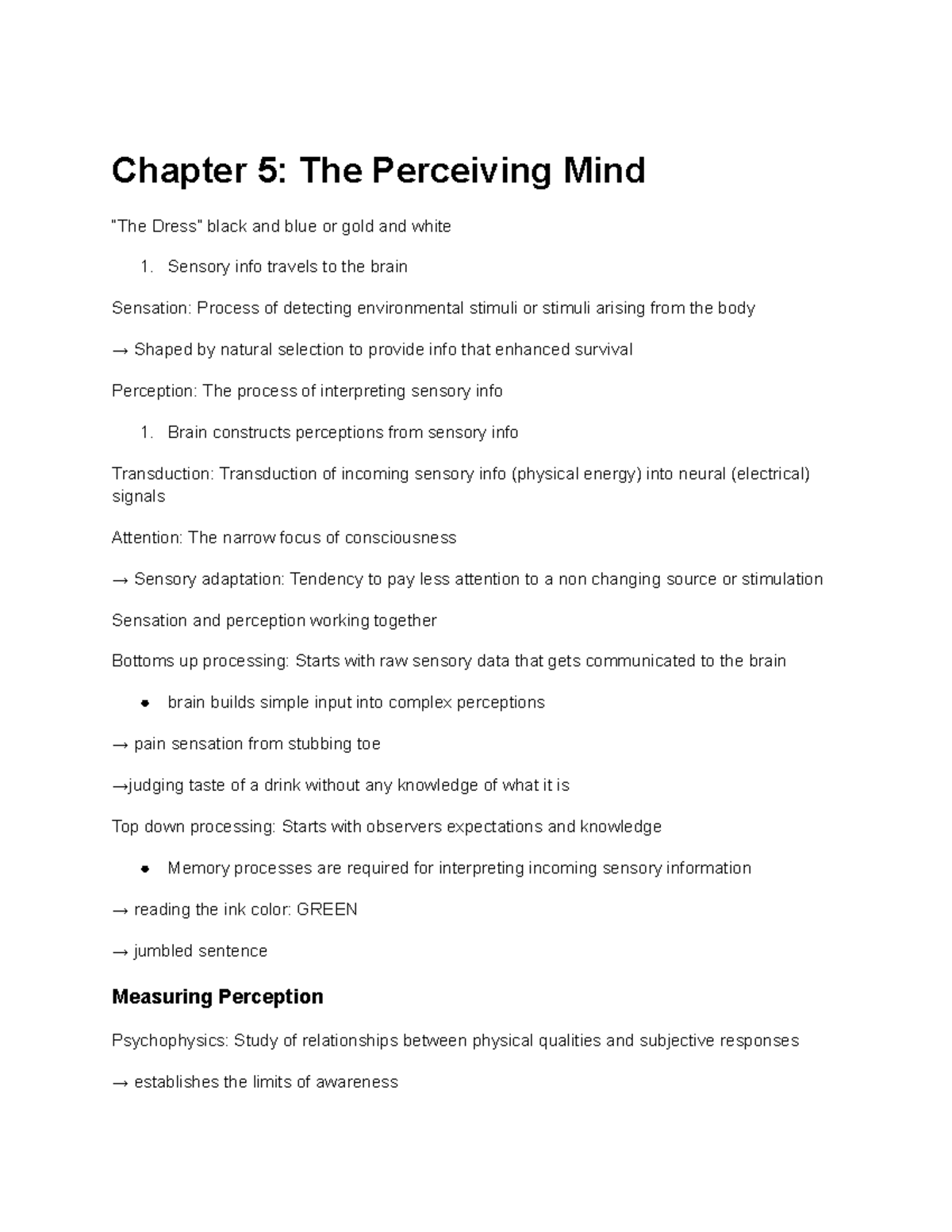 Gen Psych Chapter 5 - In class notes - Chapter 5: The Perceiving Mind ...