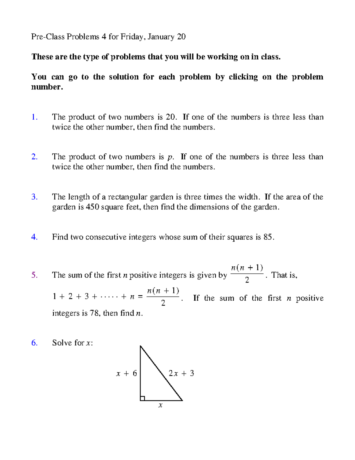 Problems 4MWF - Pre-Class Problems 4 for Friday, January 20 These are ...