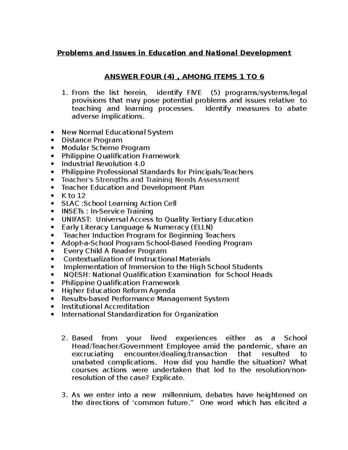 Problems and Issues in Education and National Development - Identify ...