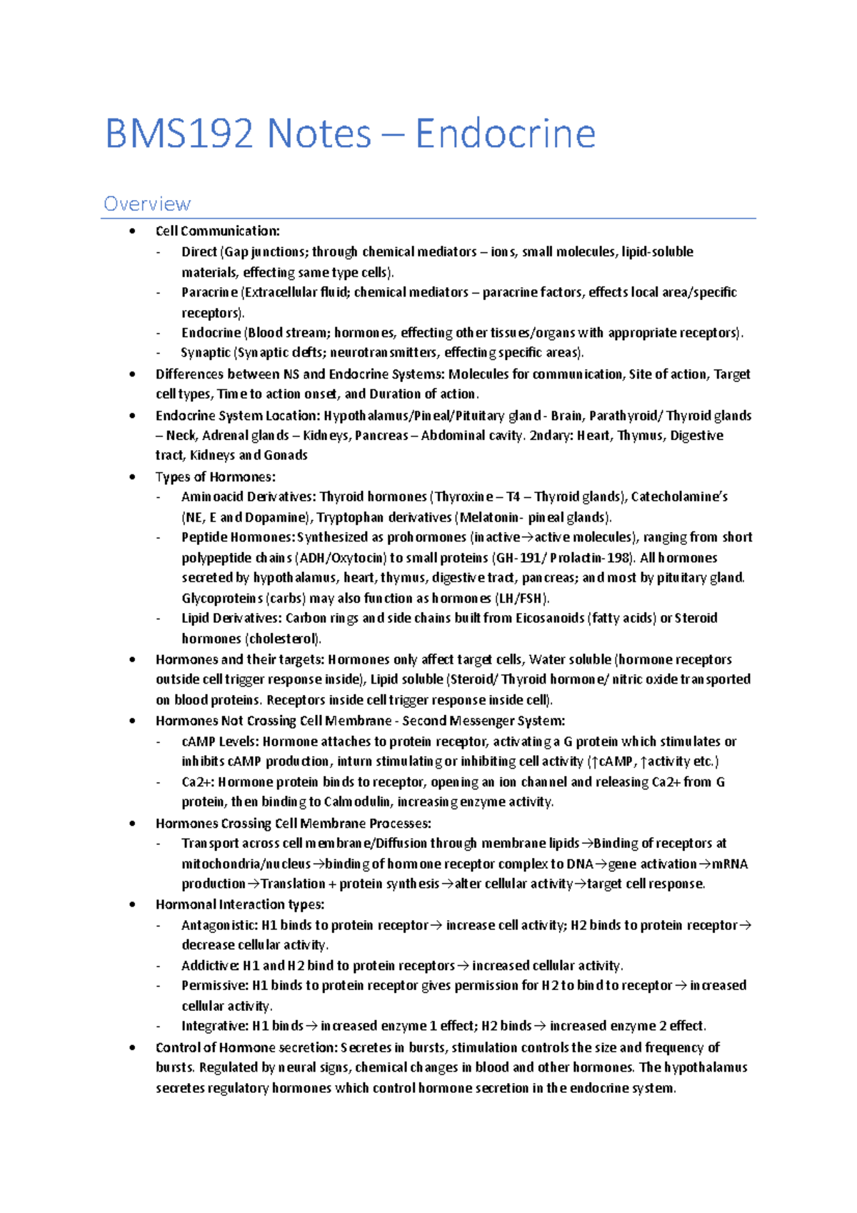 36723-sample - notes - BMS192 Notes – Endocrine Overview Cell ...