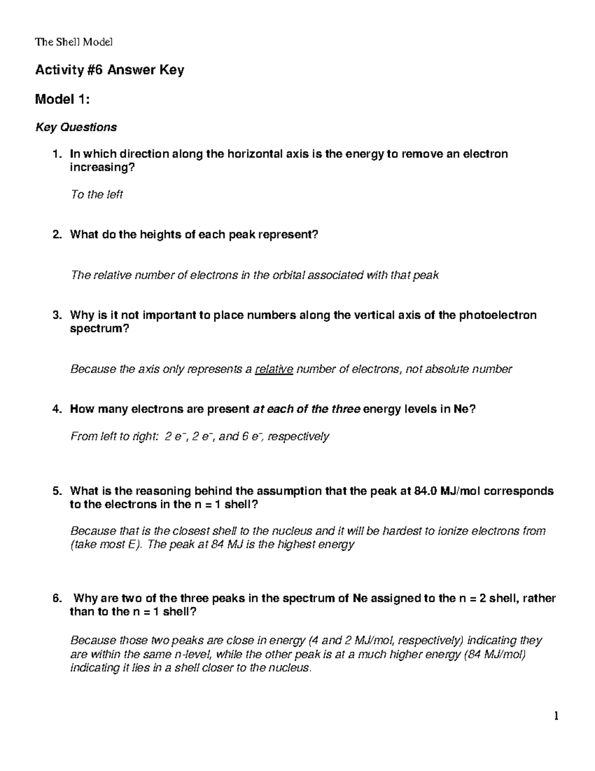 Activity #6 answer KEY - Class activities are worth 10% of the class ...