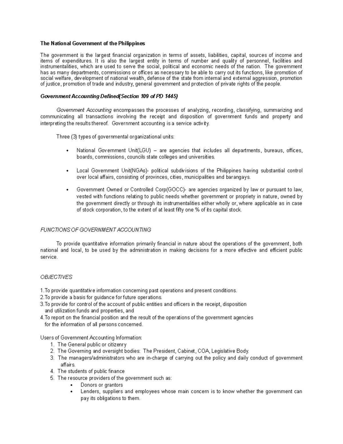 Short Handout 1 - lecture notes - The National Government of the ...