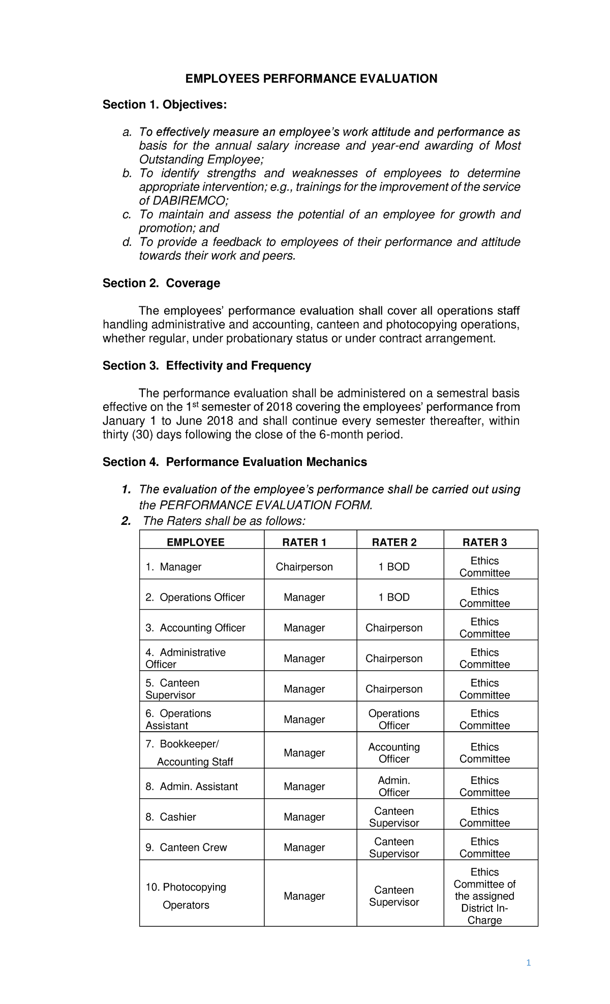 Employees Performance Evaluation - EMPLOYEES PERFORMANCE EVALUATION ...