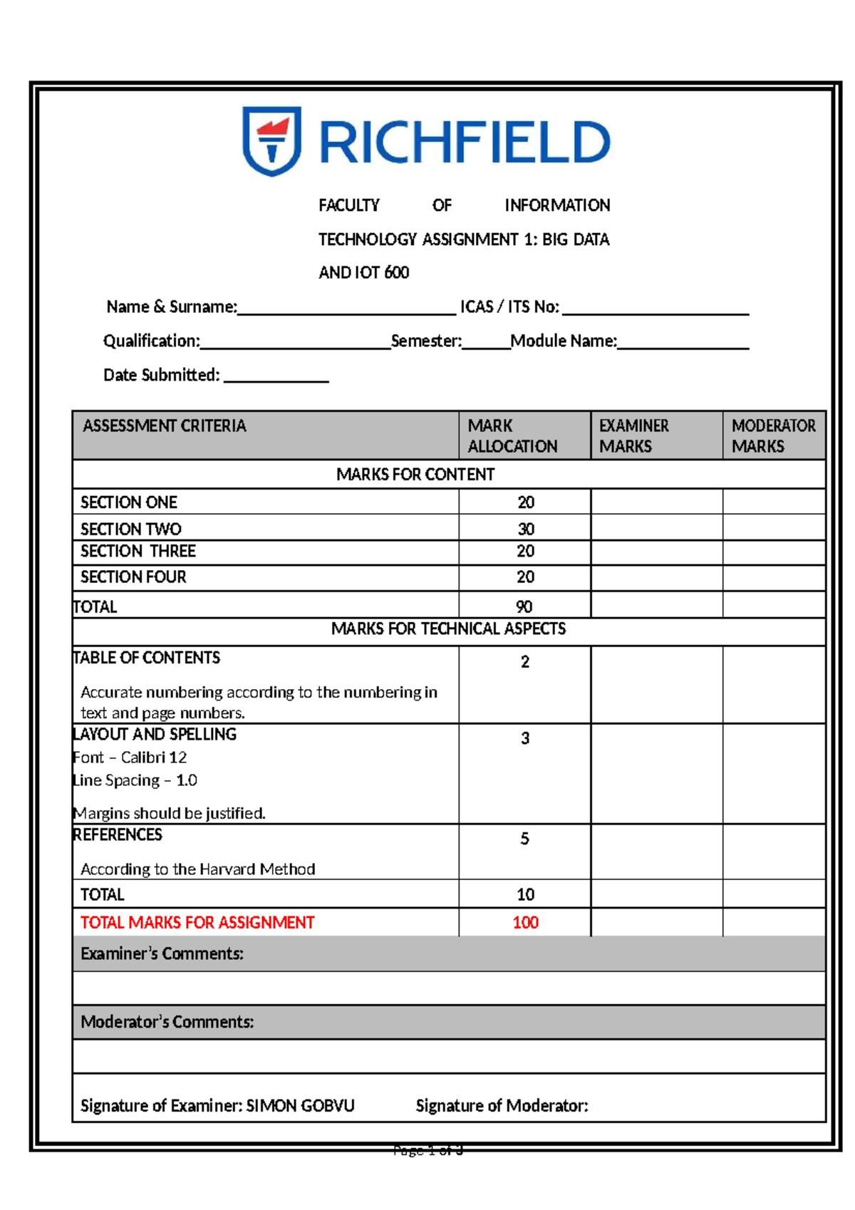 Assignment 1 BIG DATA IOT 600 - FACULTY OF INFORMATION TECHNOLOGY ...
