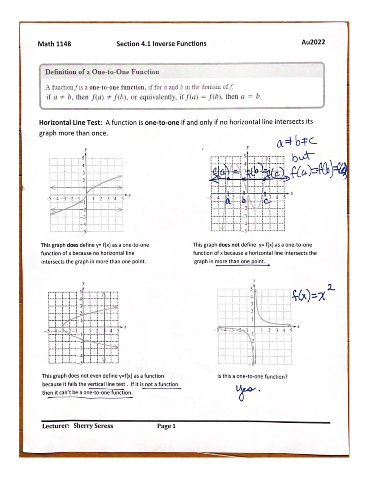 Section 4 1 Complete Notes - Math 1148 Section 4 Inverse Functions ...