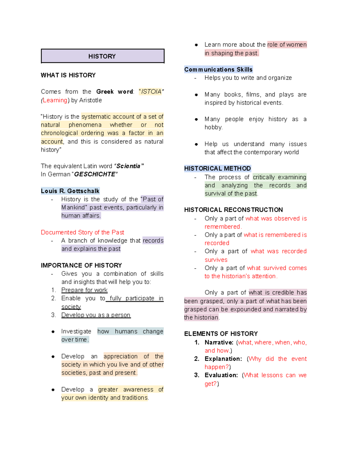RIPH prelims - Reviewer - HISTORY WHAT IS HISTORY Comes from the Greek ...
