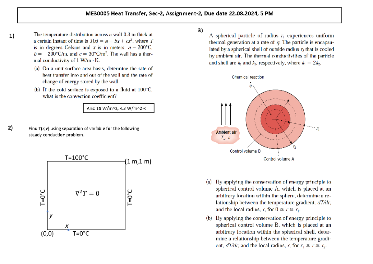 Heat transfer conduction - . ME30005 Heat Transfer, Sec- 2 , Assignment ...