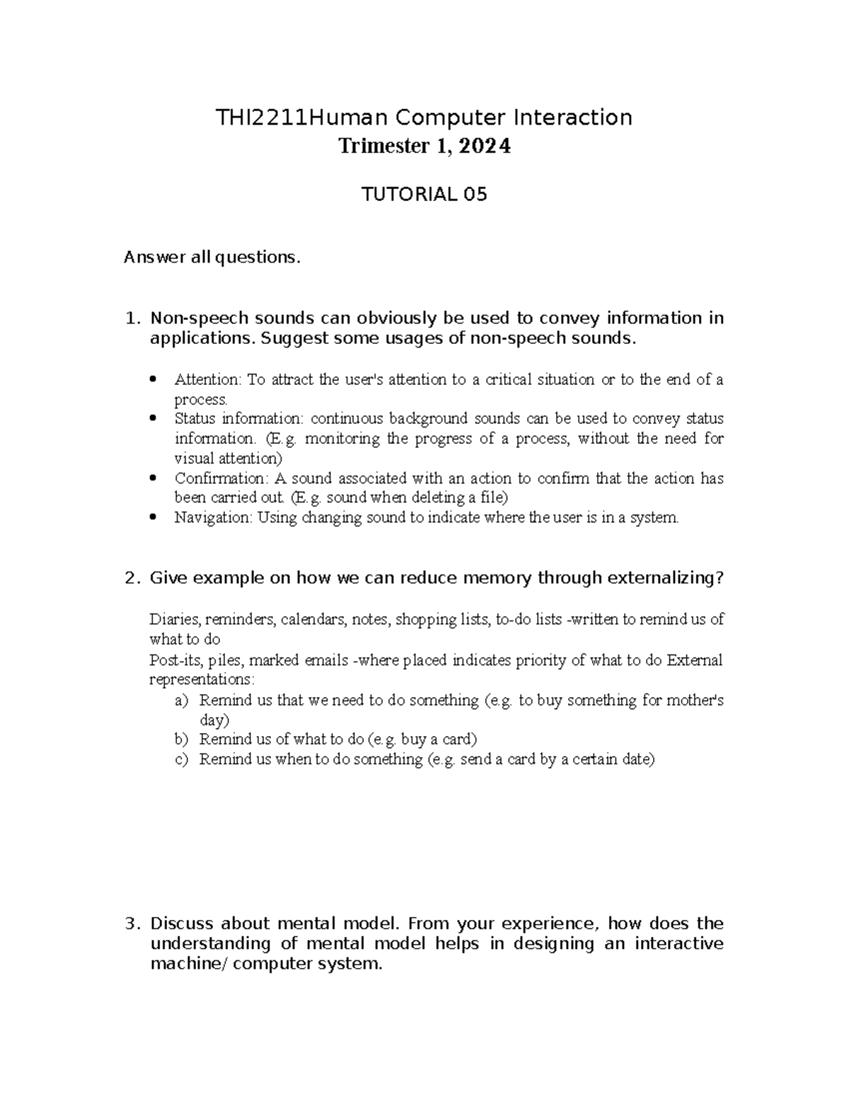 Tutorial 05 2024 - THI2211Human Computer Interaction Trimester 1, 2024 TUTORIAL 05 Answer all ...