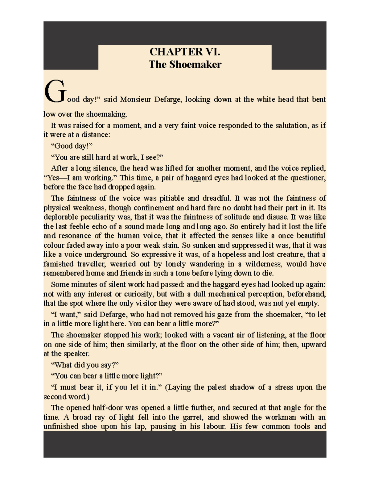 Chapter VI;THE Shoemaker-BY C - CHAPTER VI. The Shoemaker Good day ...