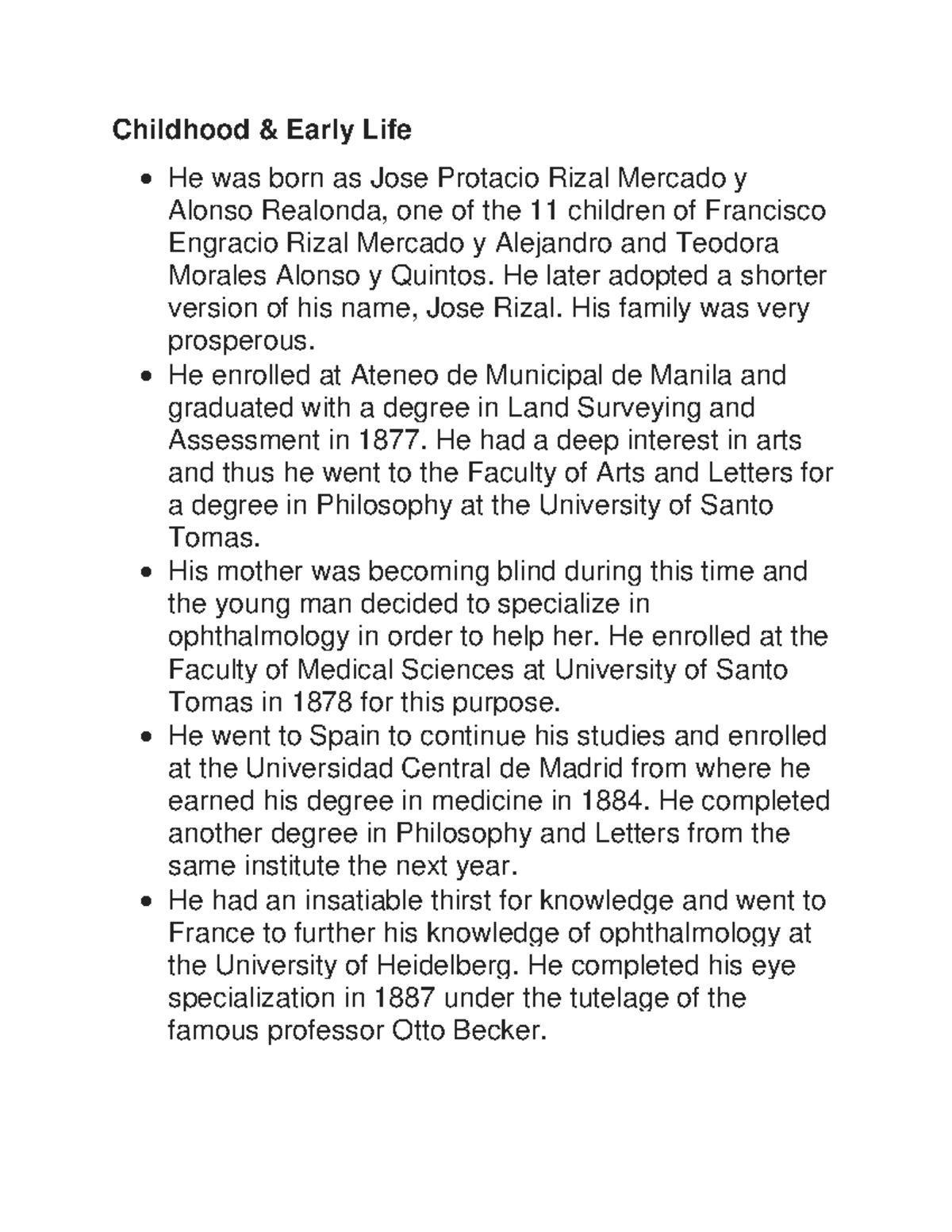 Childhood - He later adopted a shorter version of his name, Jose Rizal ...