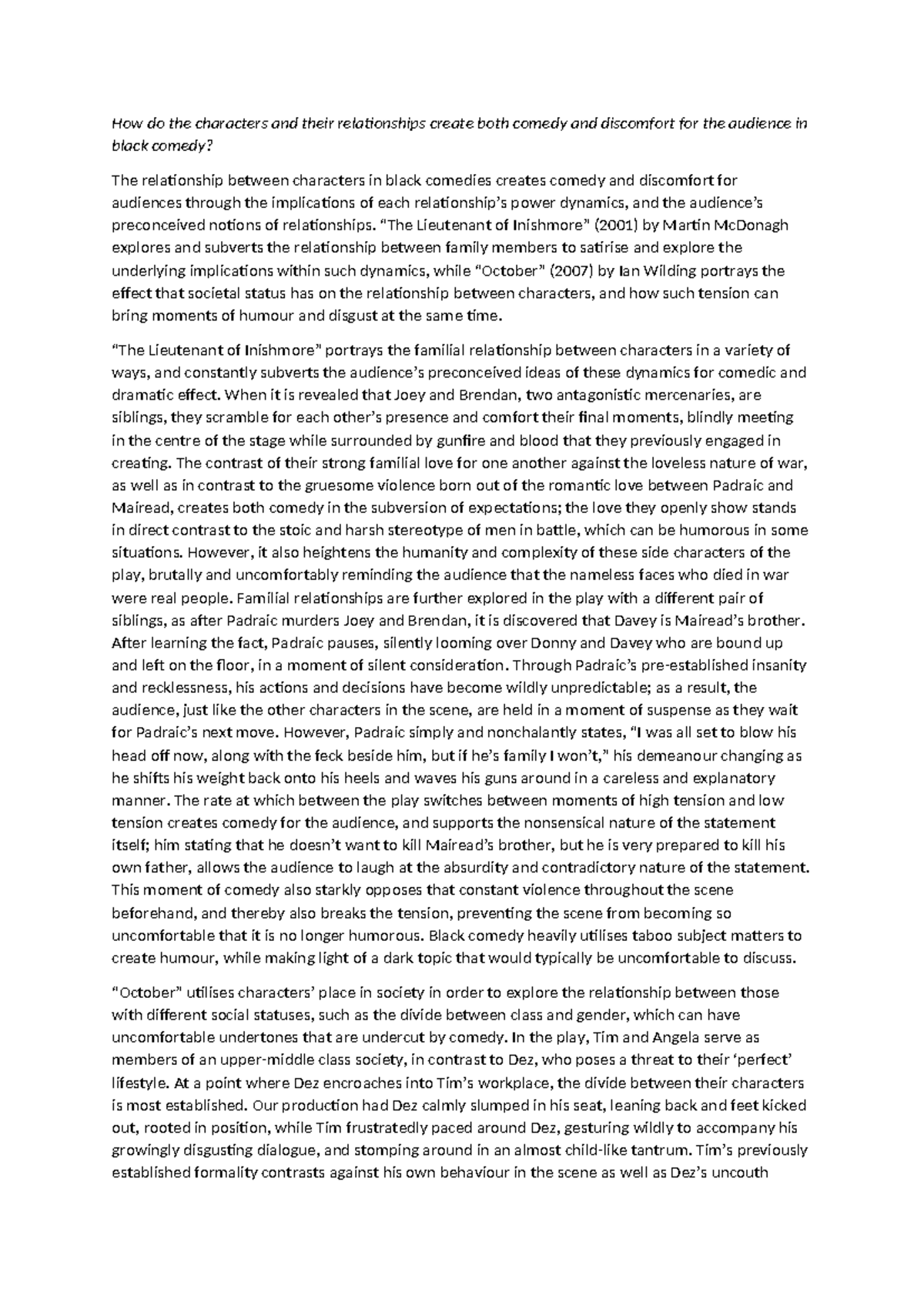 Black comedy essay - How do the characters and their relationships ...