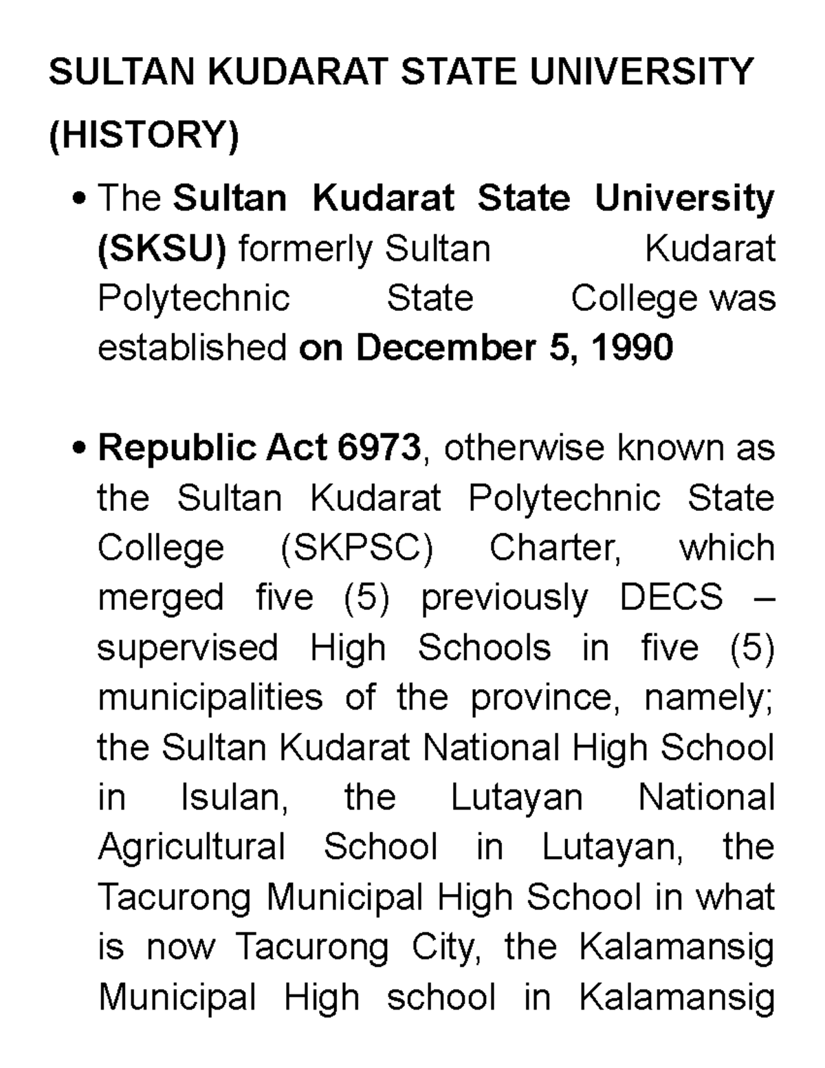 SKSU History - SULTAN KUDARAT STATE UNIVERSITY (HISTORY) The Sultan ...