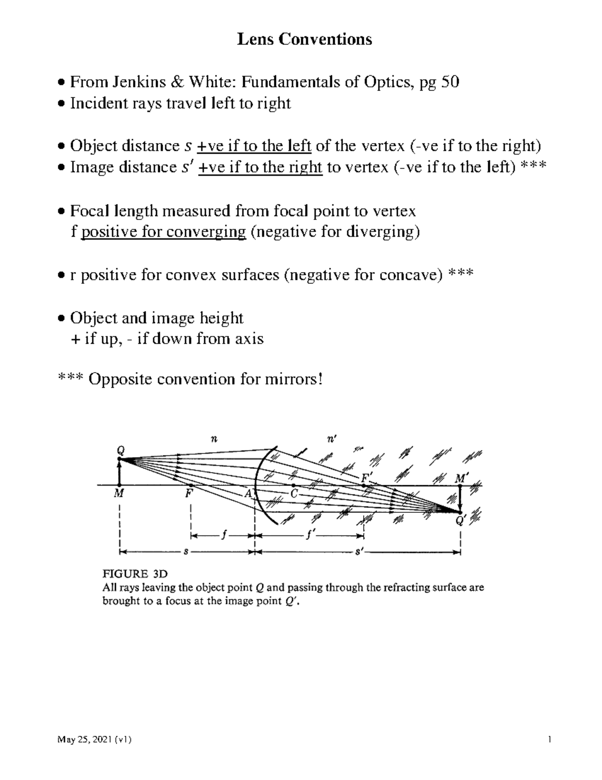 E894l4w - Lenses, Matrix Methods and the Human Eye - Lens Conventions ...