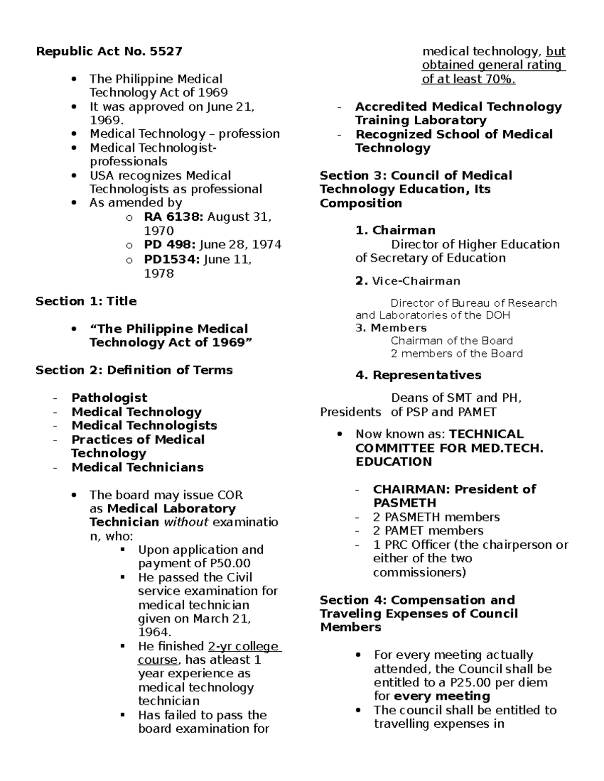 Republic Act No 5527 The Philippine Medical Technology Act Of 1969