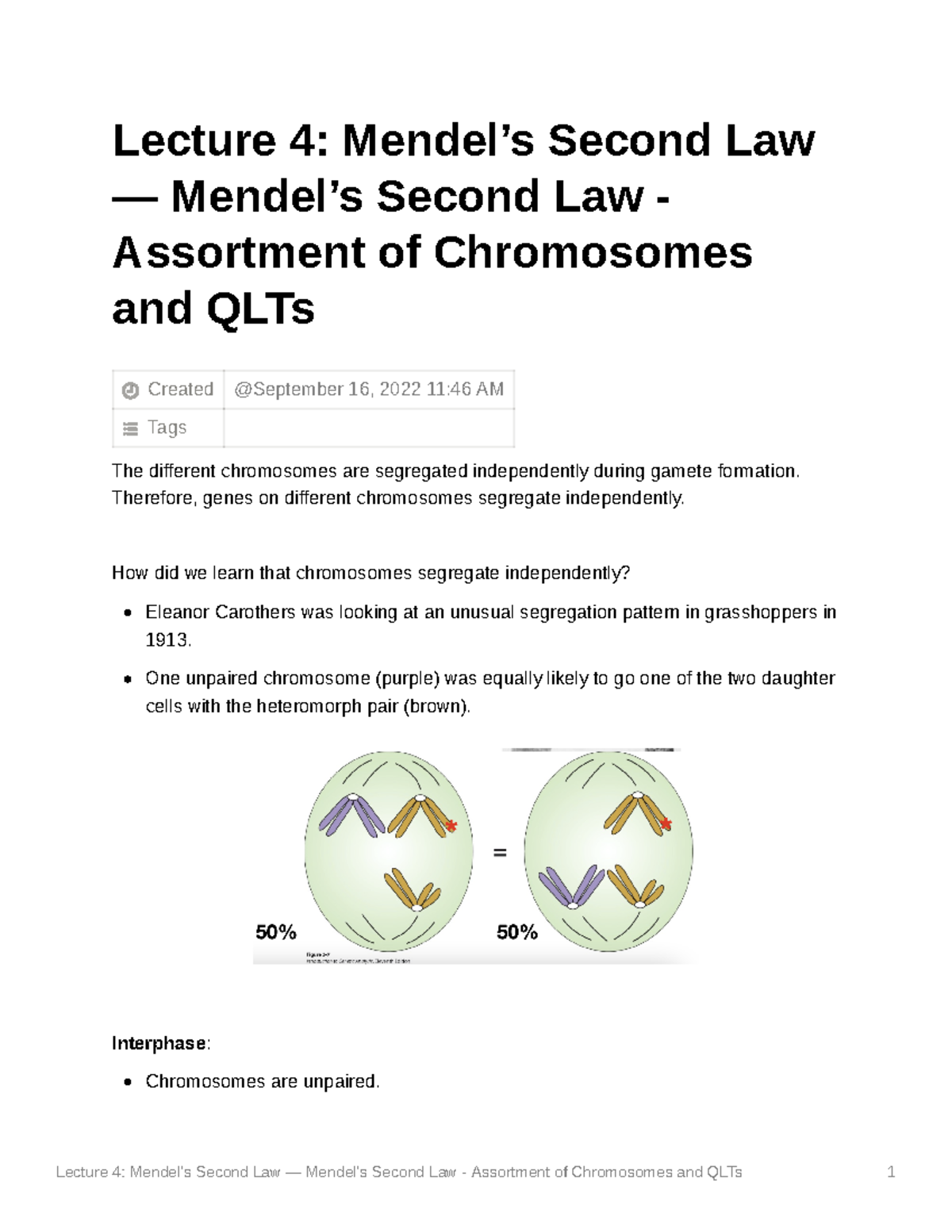 Lecture 4: Mendel’s Second Law - Assortment of Chromosomes and QLTs ...