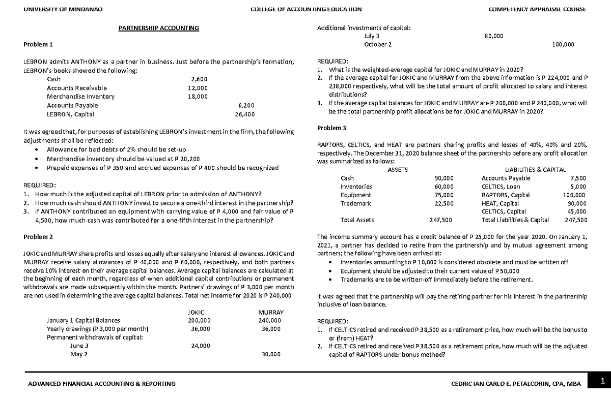 [AFAR][EX 03] - Partnership Accounting - Warning: TT: undefined function: 32 Warning: TT ...