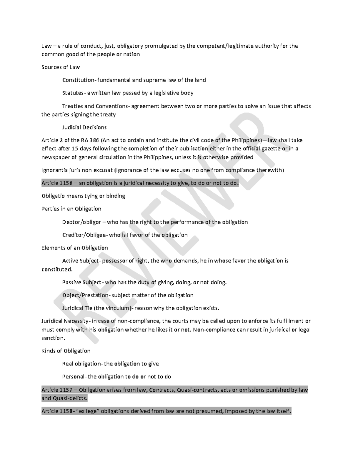 LOC123 - lectures or reviewer - Law – a rule of conduct, just ...