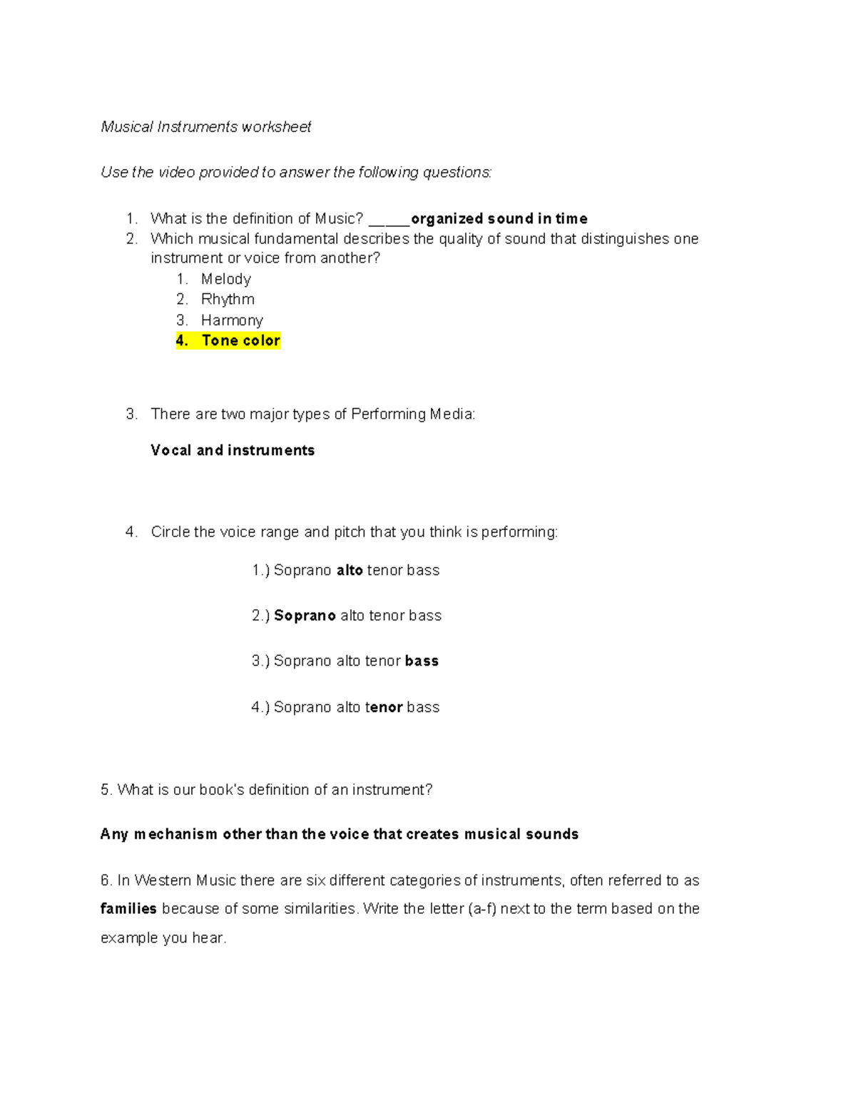 Music Instrument Worksheet - Musical Instruments worksheet Use the ...