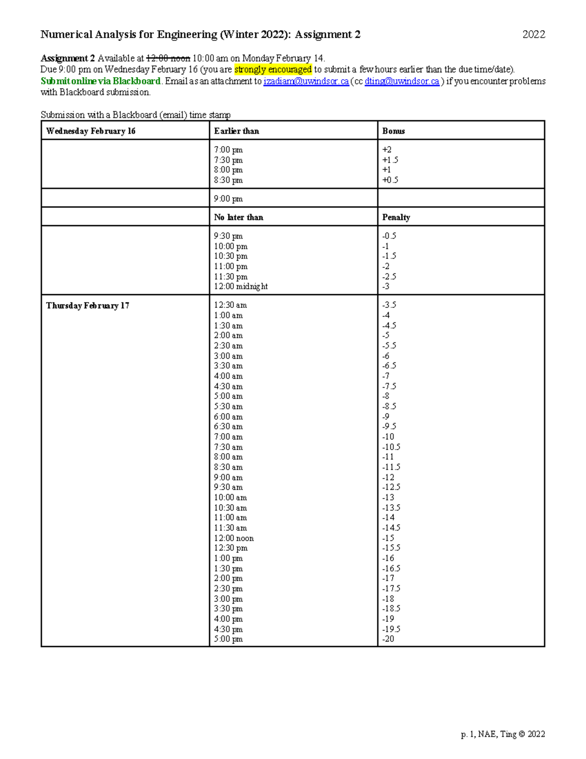 NAE Assignment 2 2022 - Numerical Analysis for Engineering (Winter 2022): Assignment 2 2022 ...