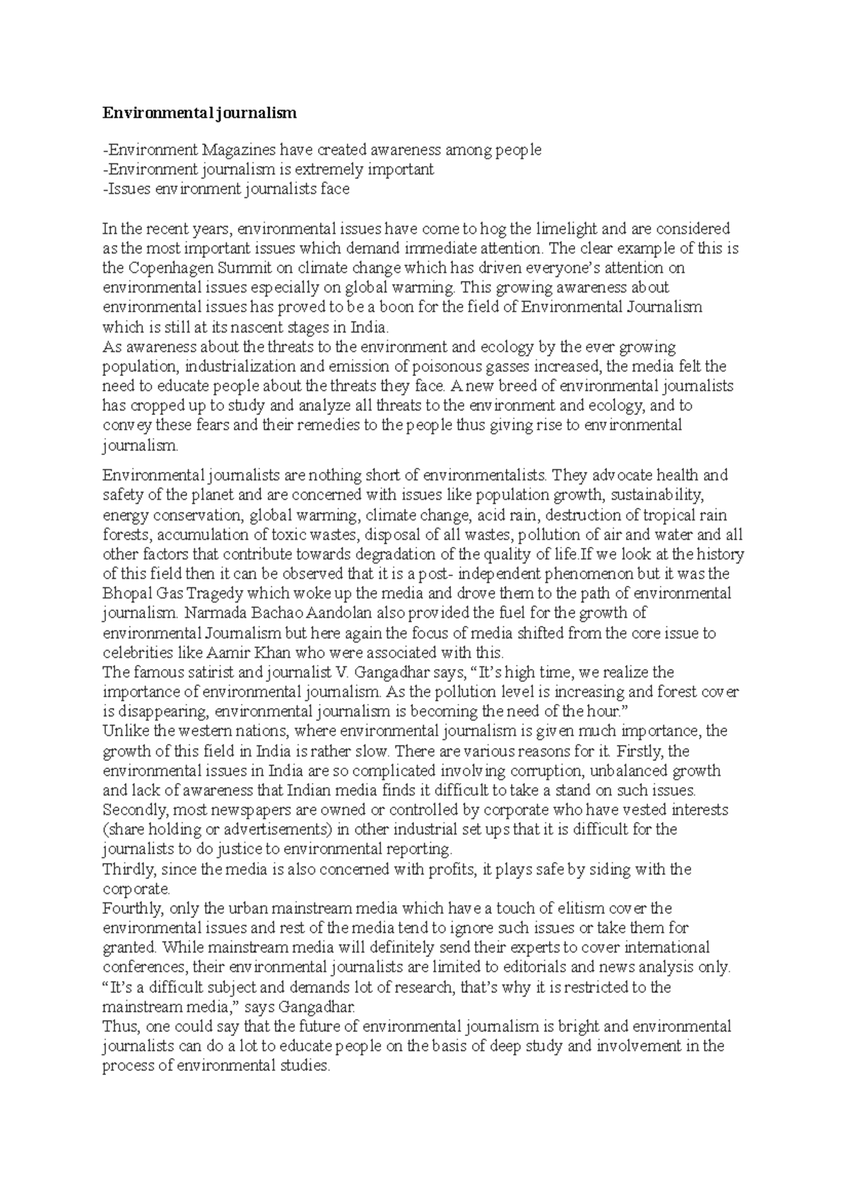 Environmental journalism - The clear example of this is the Copenhagen ...