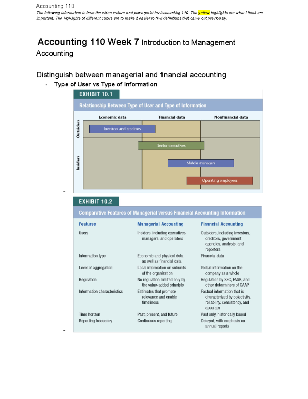 Accounting 110 Week 7.1 - Accounting 110 The following information is ...